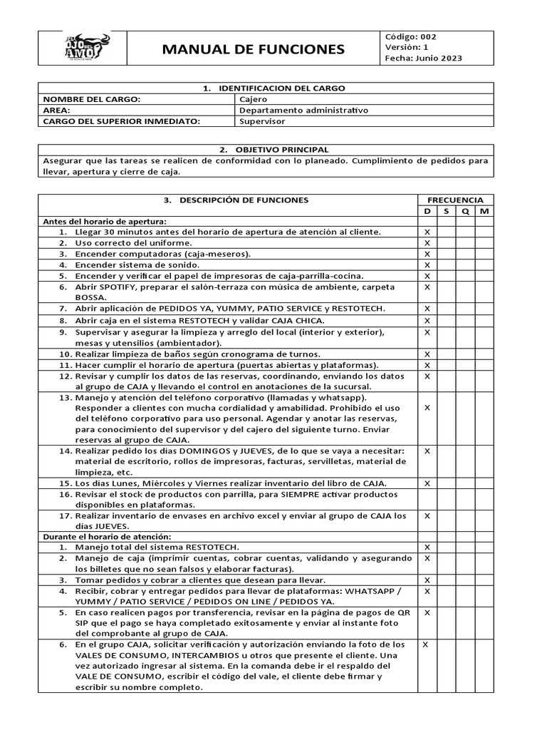 Manual de Funciones CAJERO 002 | PDF