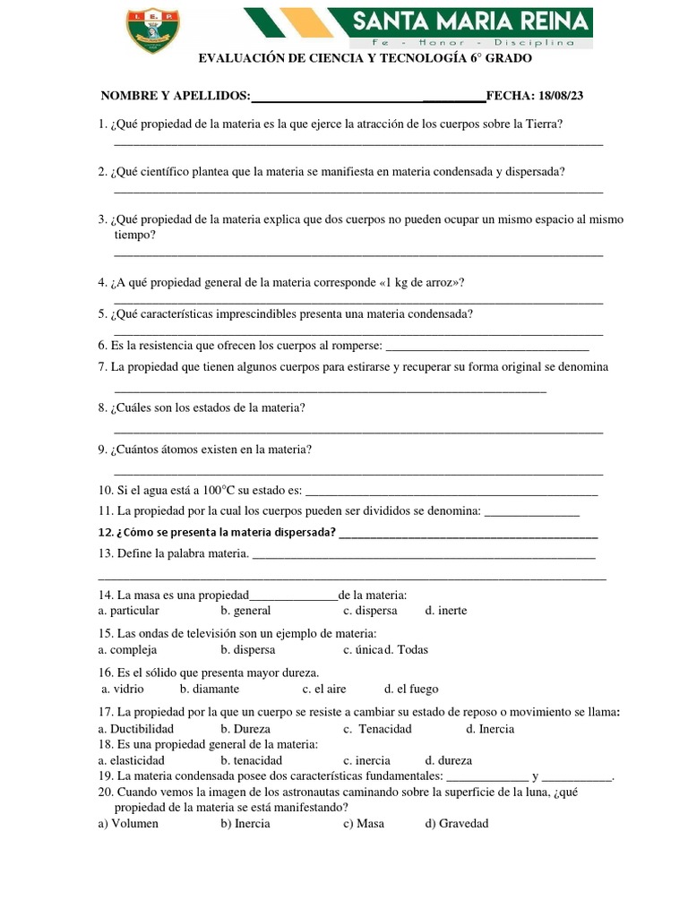 Examen de Ciencia Y TECNOLOGIA | PDF