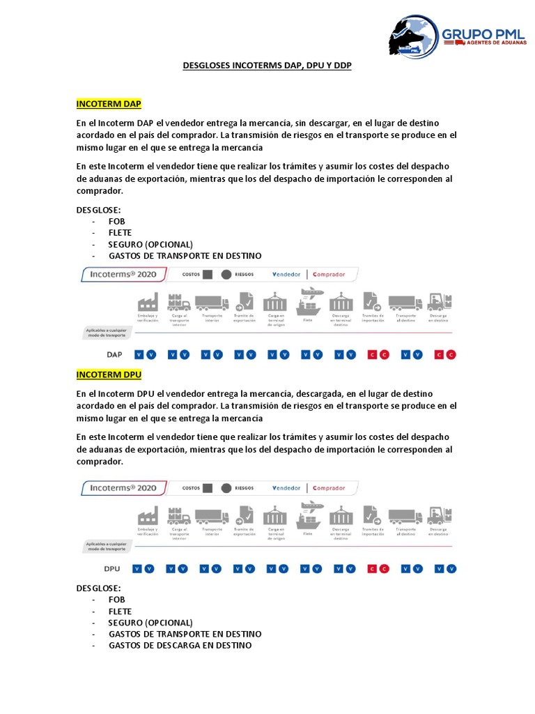 Desgloses Incoterms Dap, Dpu y DDP | PDF | Negocios | Finanzas y dinero
