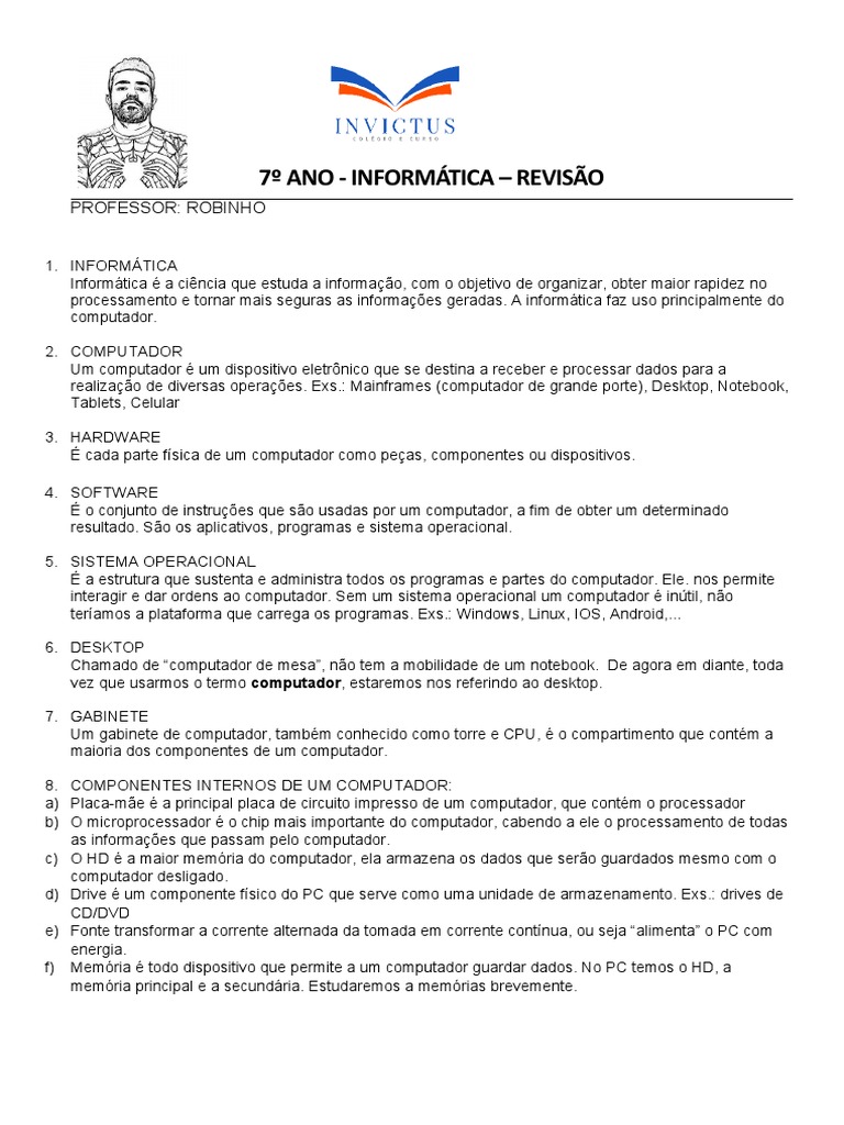 Revisão de Informática para 7º Ano | PDF