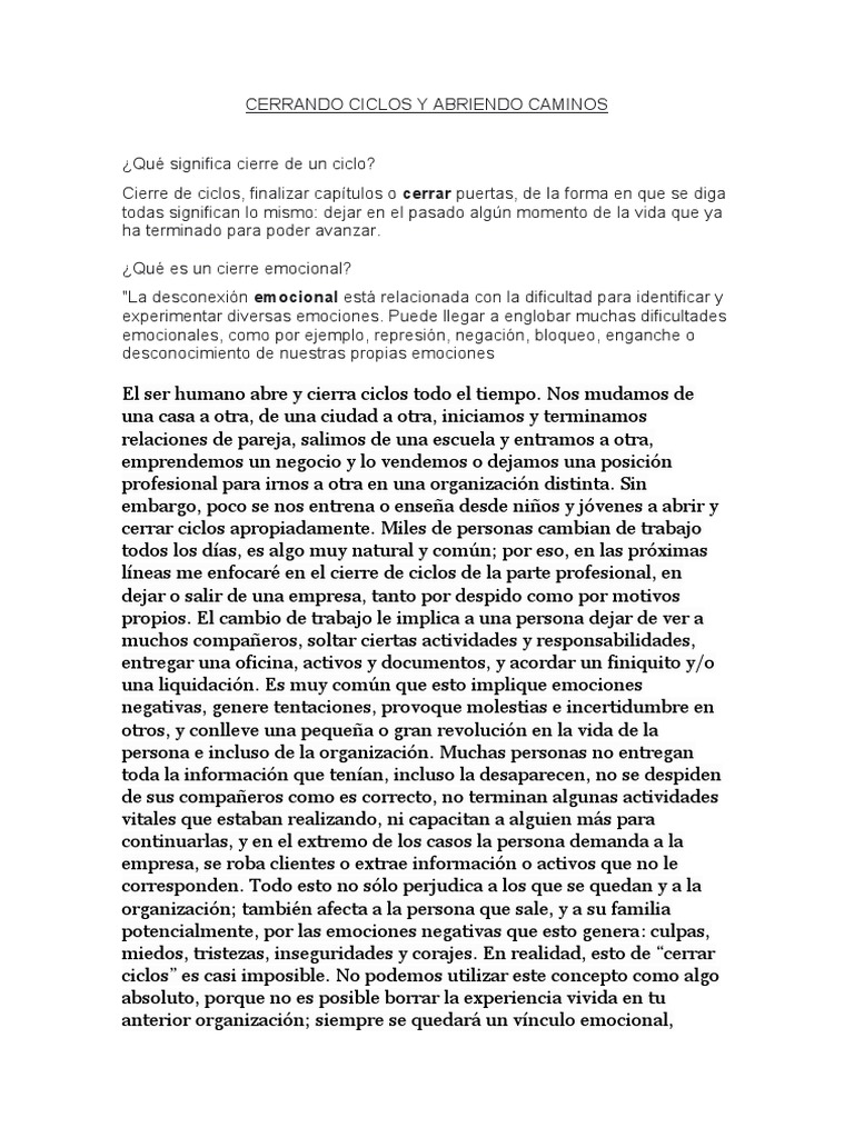 Cerrando Ciclos y Abriendo Caminos | PDF | Las emociones | Memoria