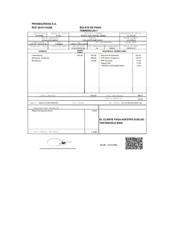 Ejemplo de Boleta de Pago | PDF