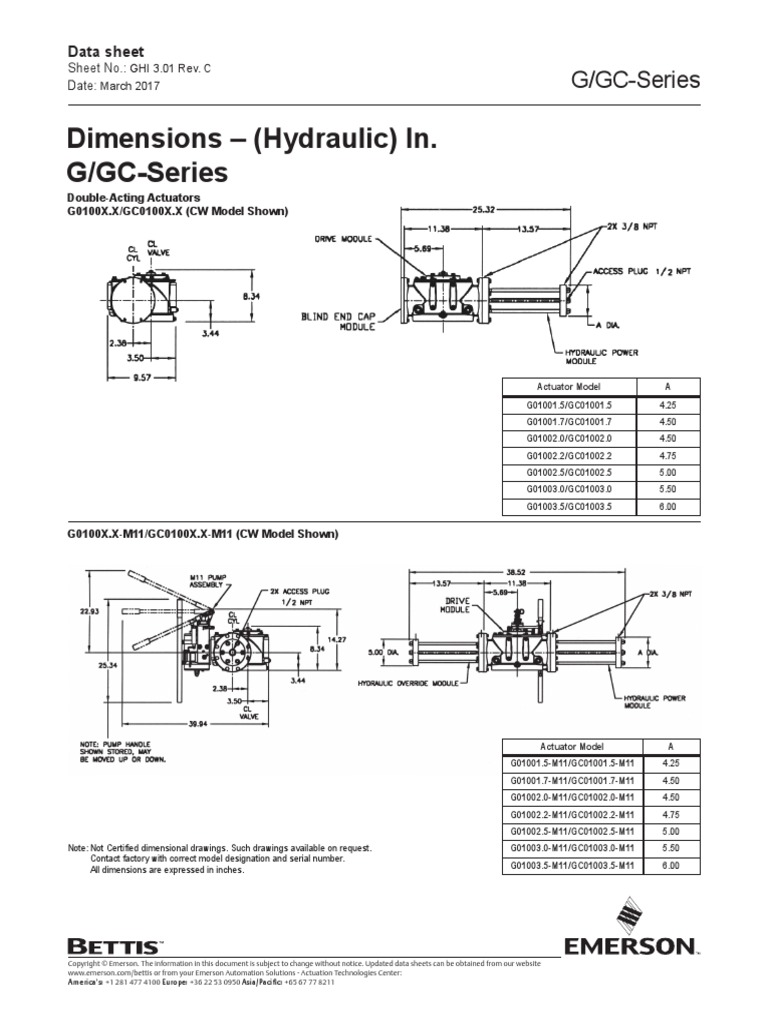 Product Data Sheet G Series Hydraulic Dimensions Data Imperial Bettis ...