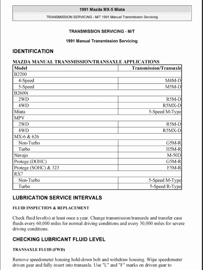 Miata MX-5 1991 Manual Transmission | PDF