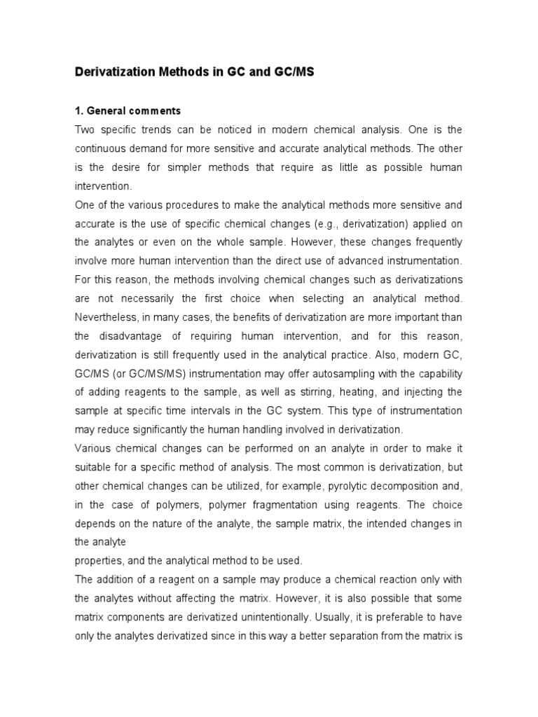 GC Derivatization Techniques Guide | PDF | Mass Spectrometry | Ester