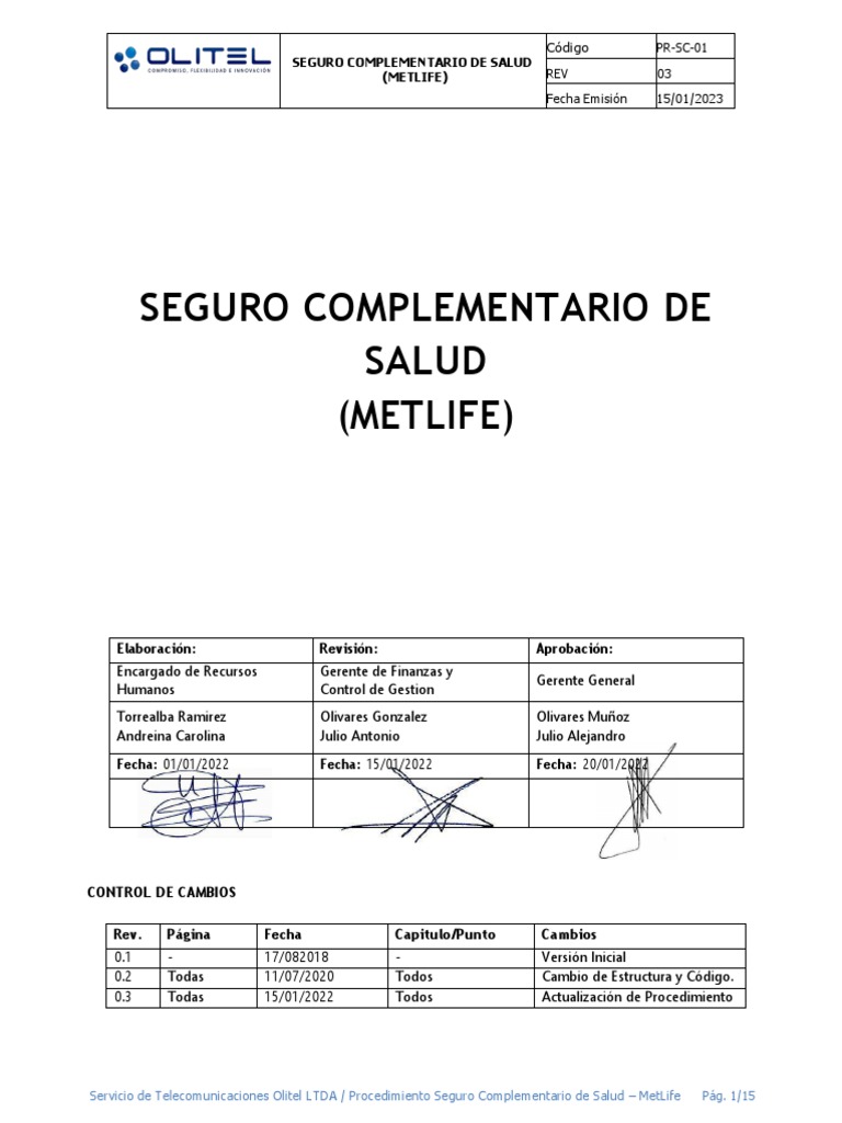 Procedimiento Seguro Complementario MetLife 2022 | PDF