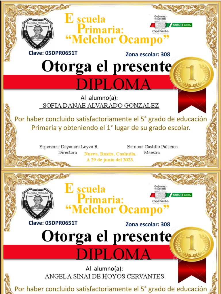 Diplomas Editables Diversos Primaria | PDF