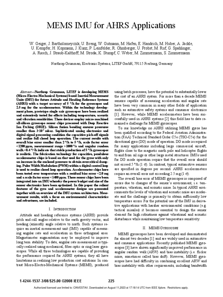 MEMS IMU For AHRS Applications | PDF | Gyroscope | Accelerometer