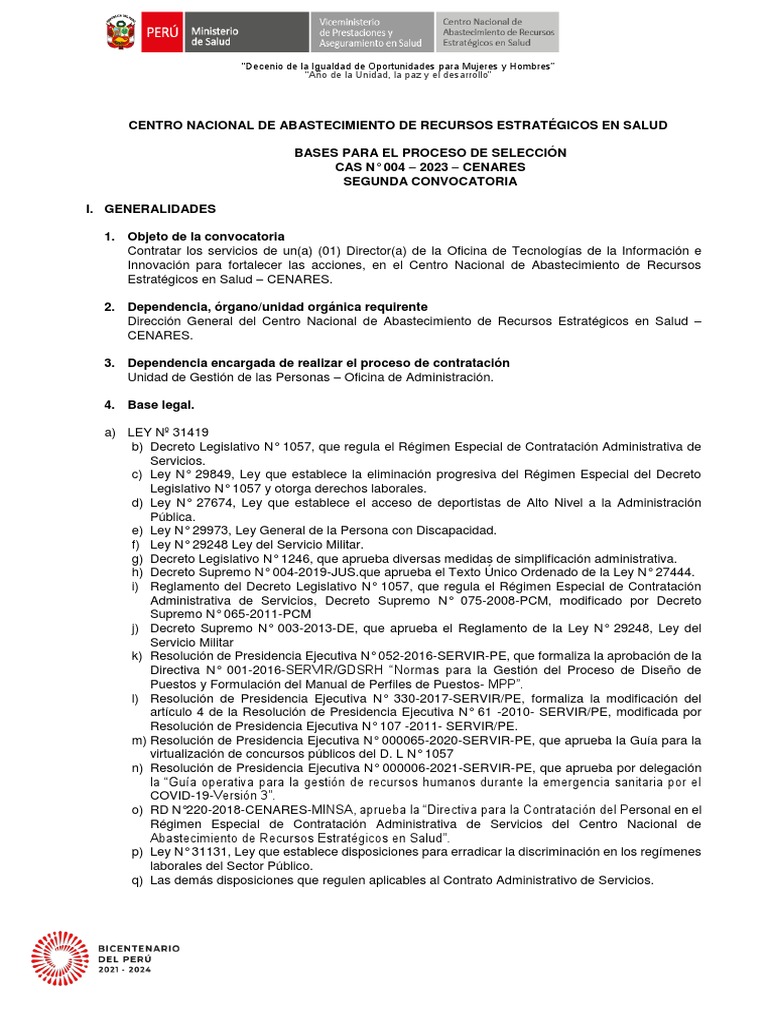Bases Cas Nro 004-2023 Director (A) Otii Segunda Convocatoria | PDF | Titulo academico | Plan de ...