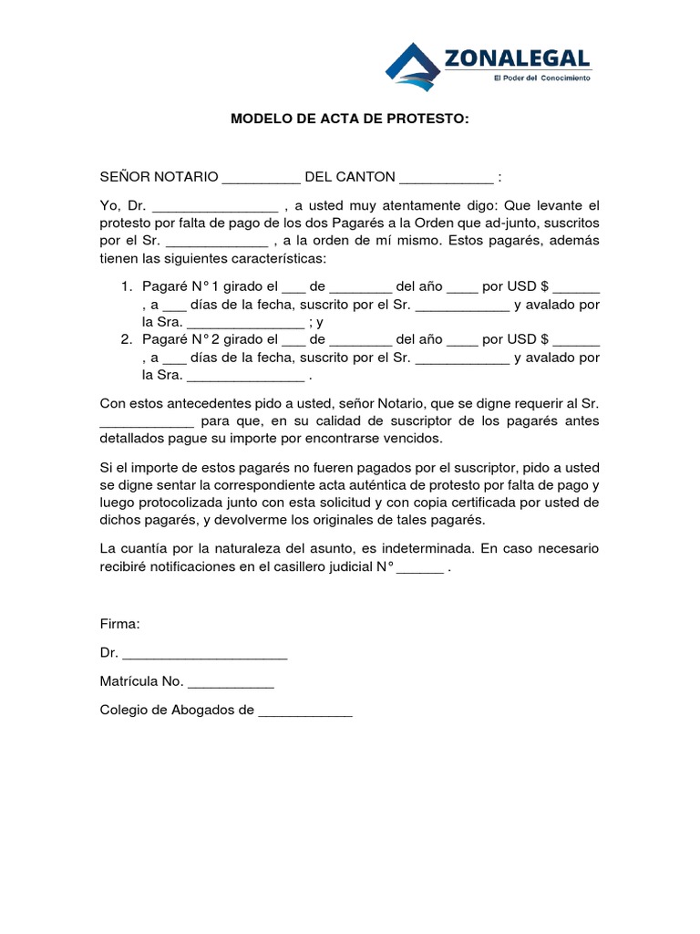 Modelo de Acta de Protesto | PDF