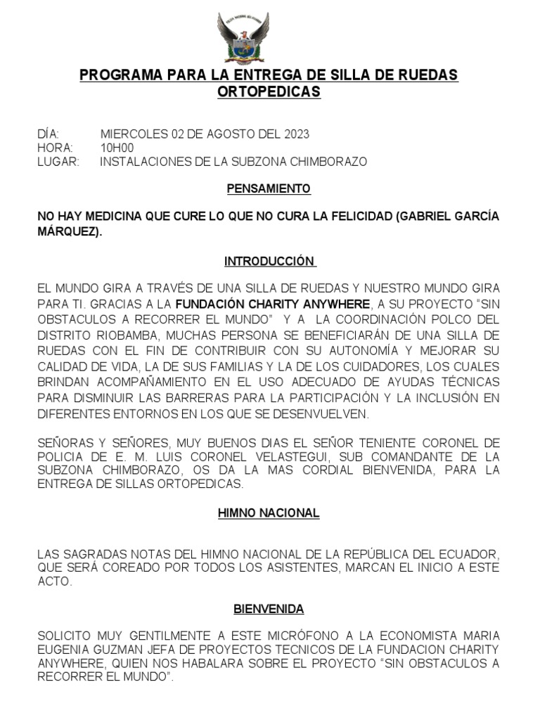 Programa Entrega de Silla de Ruedas | PDF