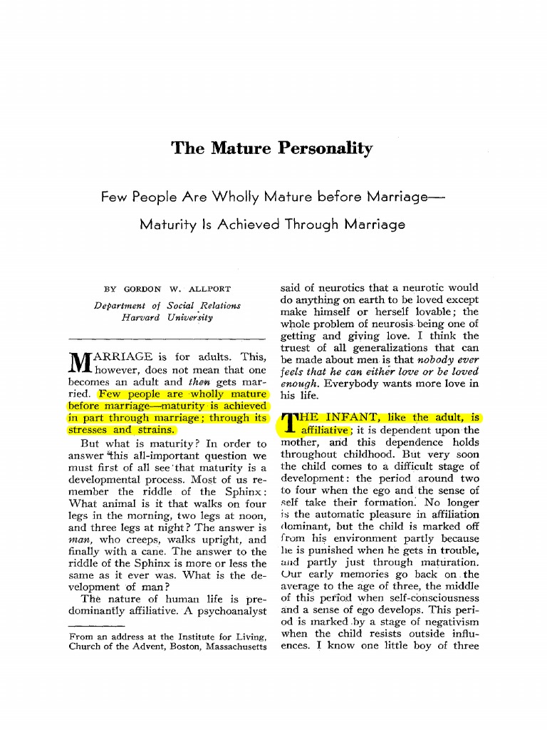 Allport -- The Mature Personality | PDF
