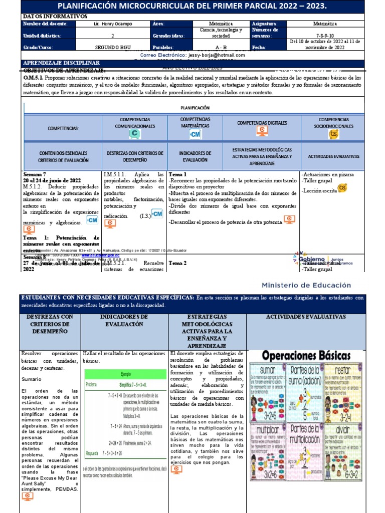 Planificaciòn de Matemàticas de 2do Bgu. | PDF