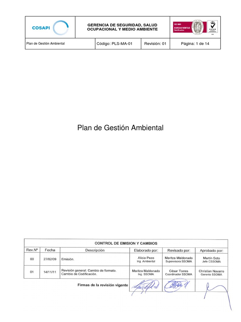 PLS-MA-01 Plan de Manejo Ambiental - Rev 01 | PDF | Residuos | Contaminación
