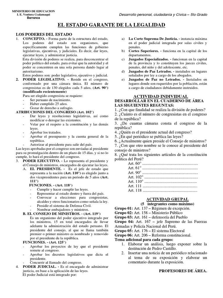 Guia 06 El Estado Garante de La Legalidad | PDF | Separación de poderes ...