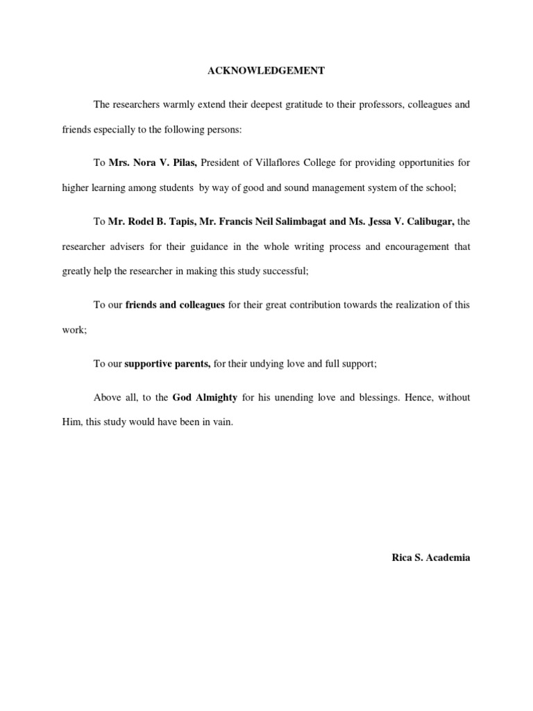Acknowledgements for Research Study | PDF | Career & Growth
