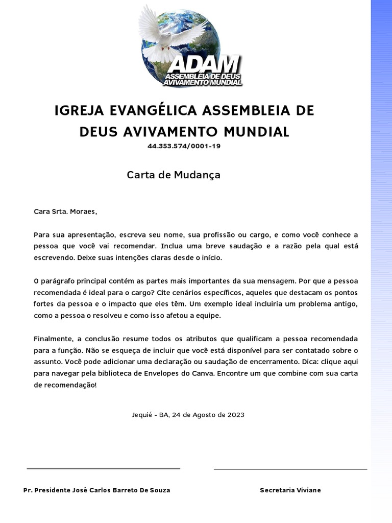 Carta de Mudança Azul e Branco | PDF