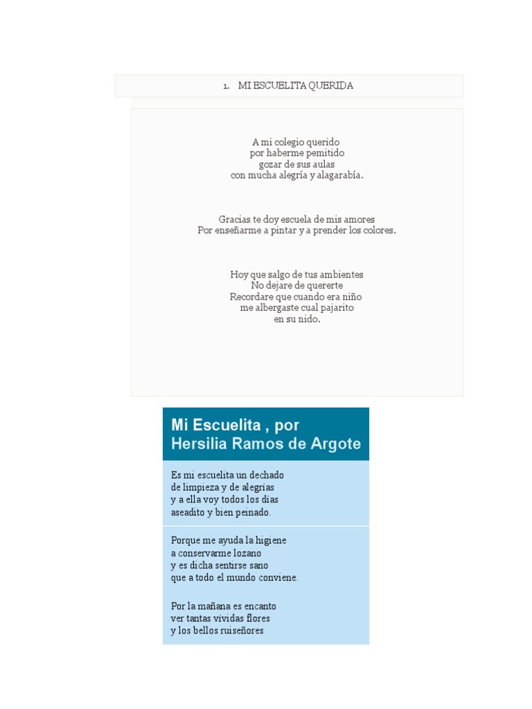 MI ESCUELITA QUERIDA poesias | PDF