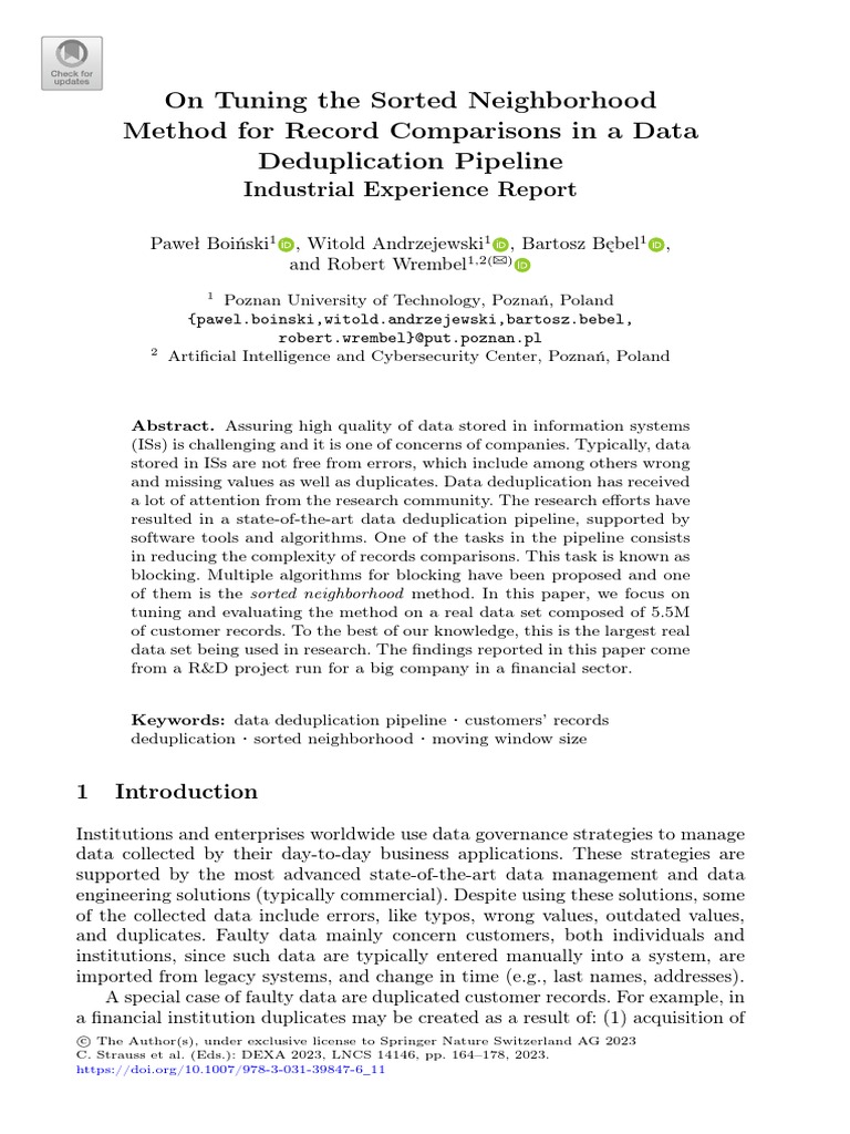 On Tuning The Sorted Neighborhood Method For Record Comparisons in A Data Deduplication Pipeline ...