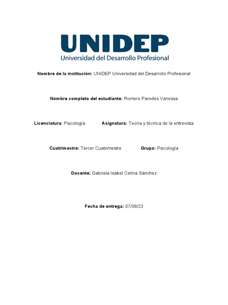 Nombre de la institución UNIDEP Universidad del Desarrollo P | PDF