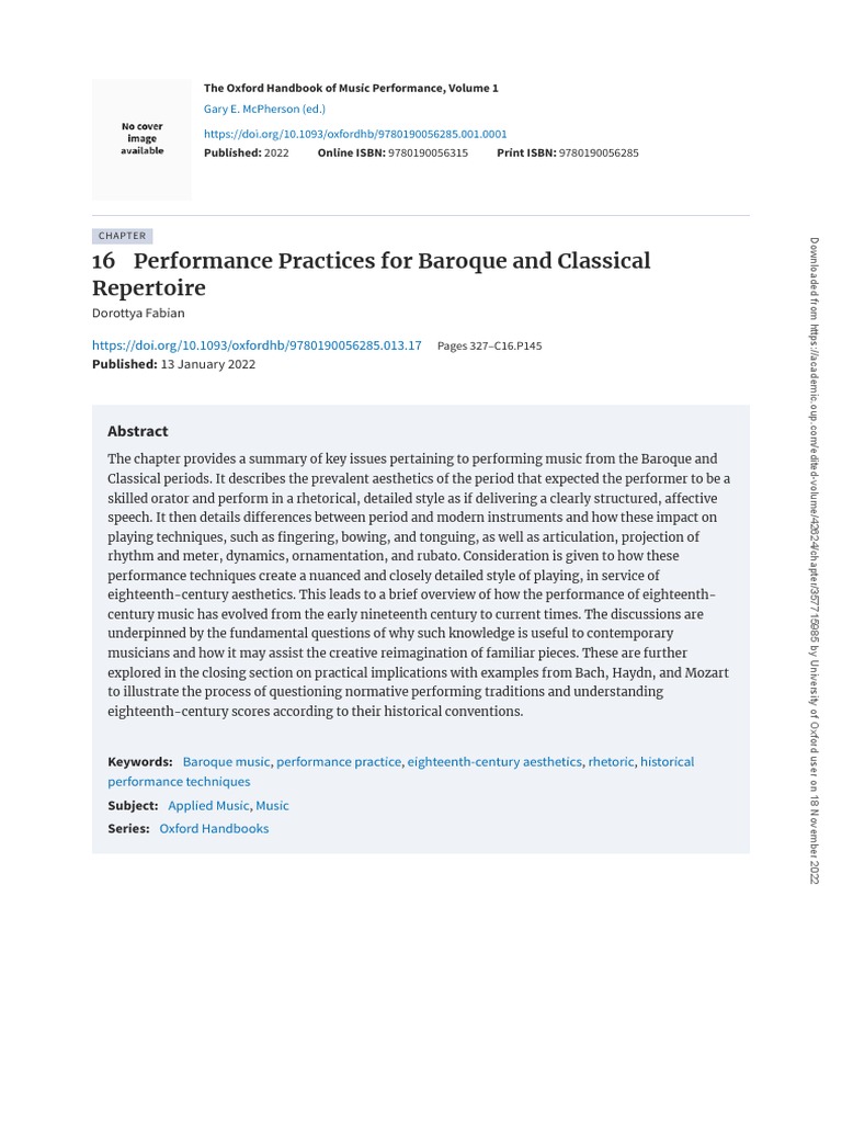 Fabian (2022) Performance Practices For Baroque and Classical Repertoire | PDF