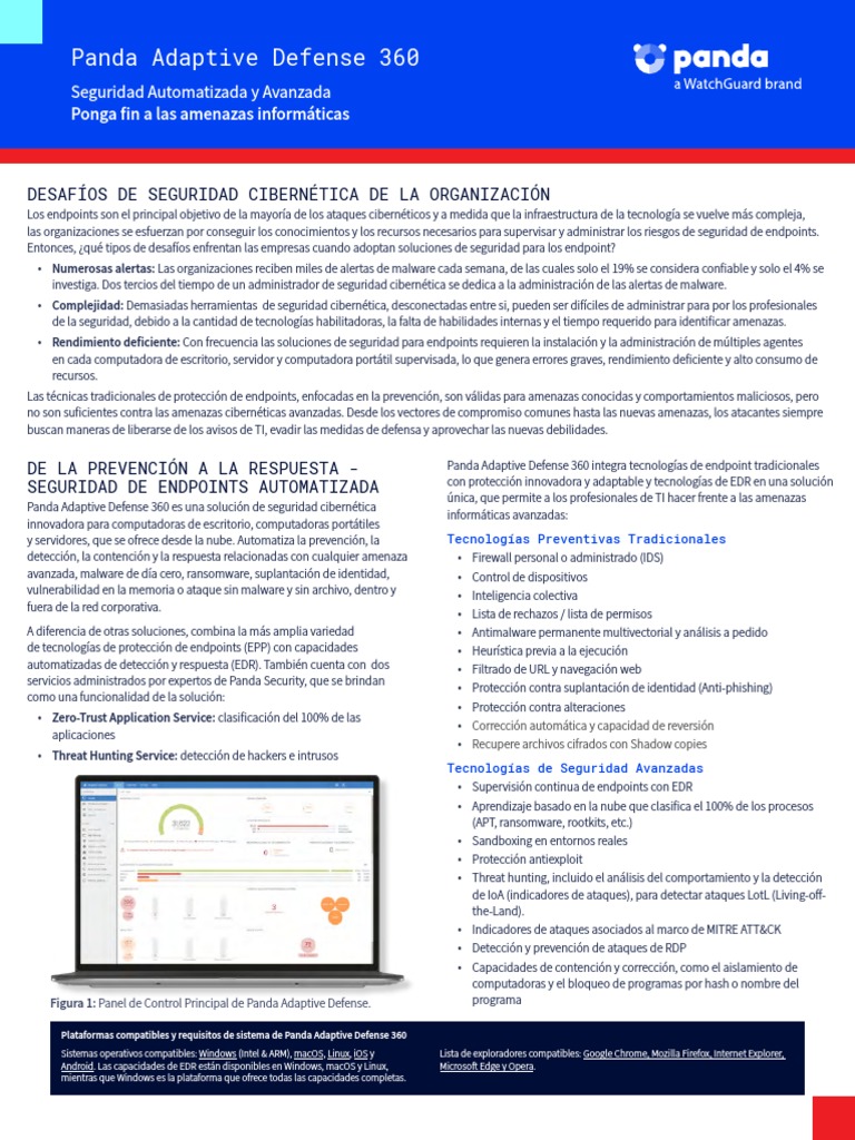 Datasheet Adaptive Defense 360 Panda ESLA | PDF | La seguridad ...