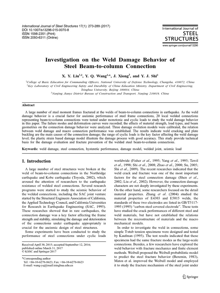Investigation On The Weld Damage Behavior of Steel Beam-To-column ...