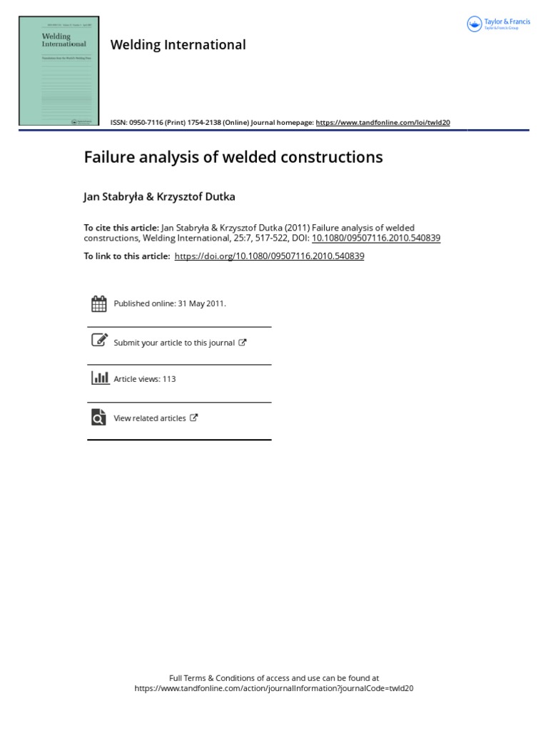 Failure Analysis of Welded Constructions | Download Free PDF ...