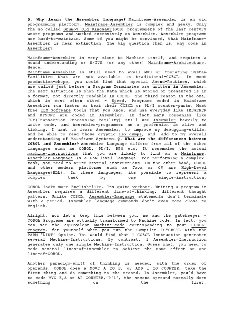Why learn Mainframe Assembler language | PDF | Assembly Language ...