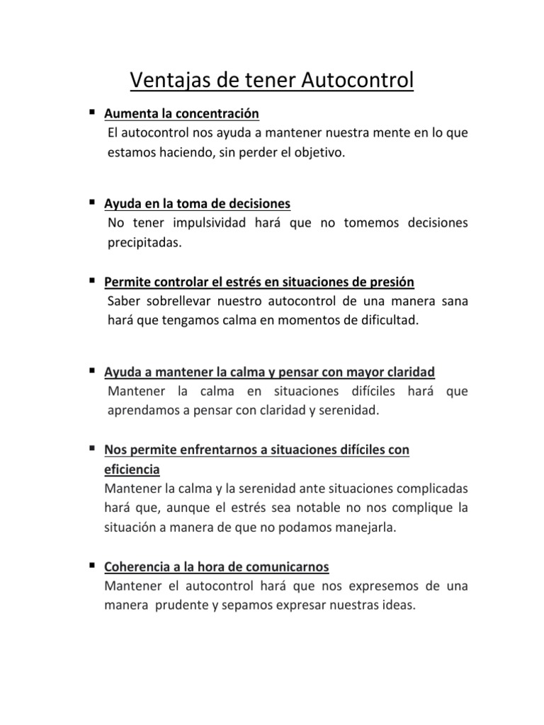 Ventajas de Tener Autocontrol | PDF | Las emociones | Estrés (biología)