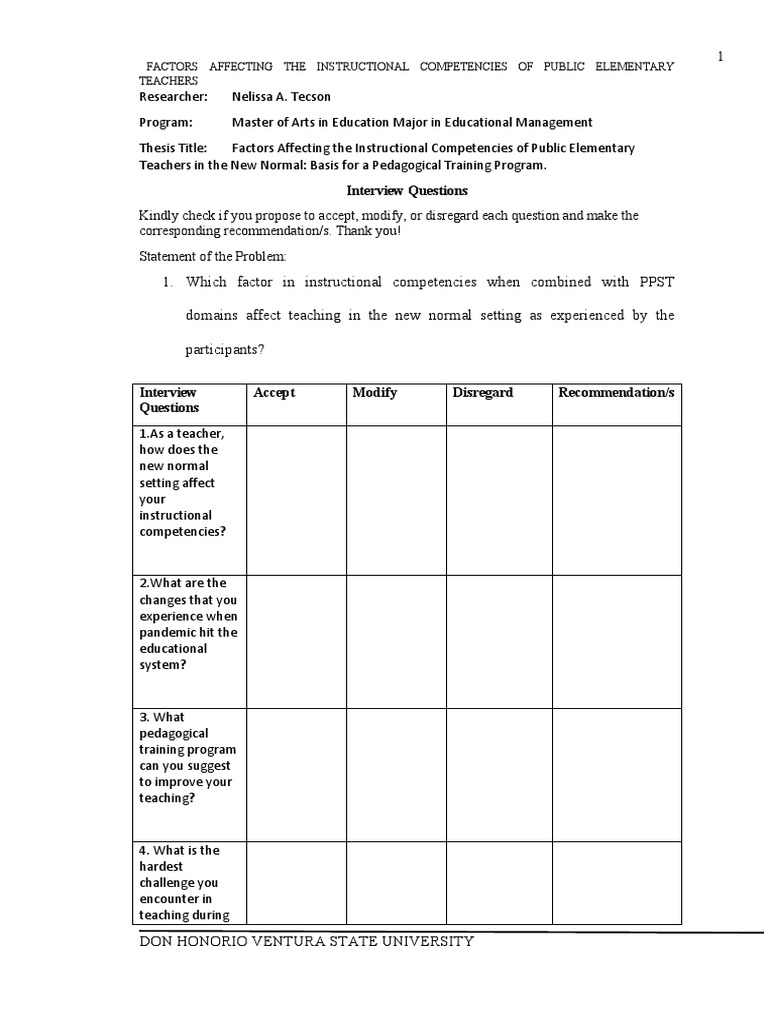 Thesis Interview Questions NELISSA TECSON | PDF