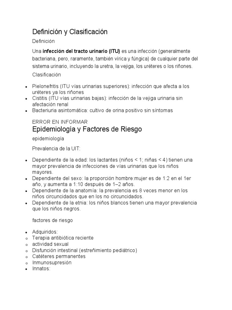 Definición y Clasificación Itu | PDF | Infección del tracto urinario | Sistema urinario