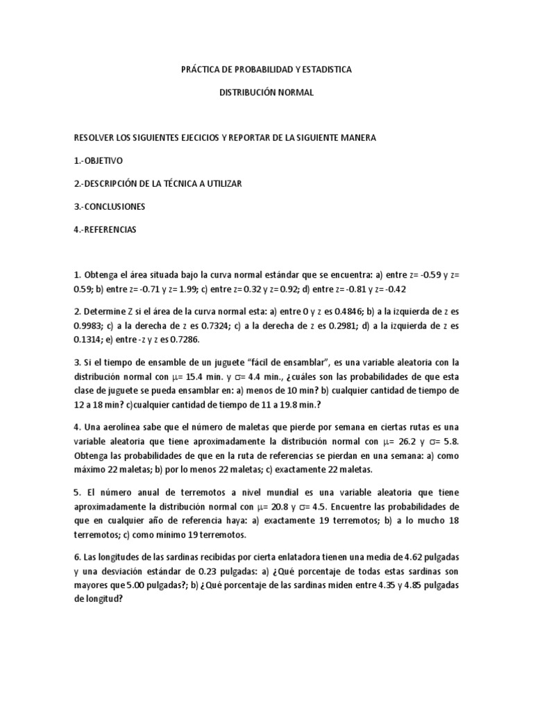 Práctica de Probabilidad U4 | PDF | Distribución normal | Desviación Estándar