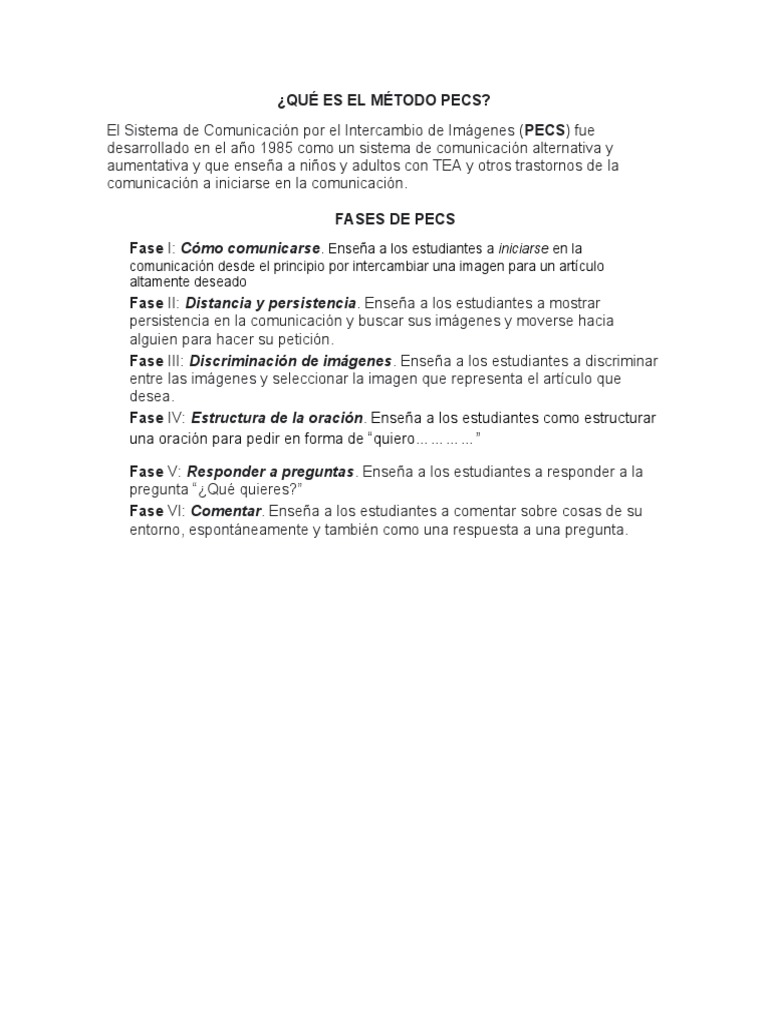 Método PECS: Fases y Beneficios | PDF