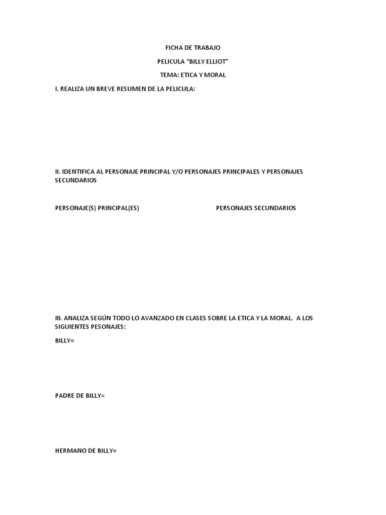Copy of Ficha de Trabajo Pelicula Billy Elliot | PDF