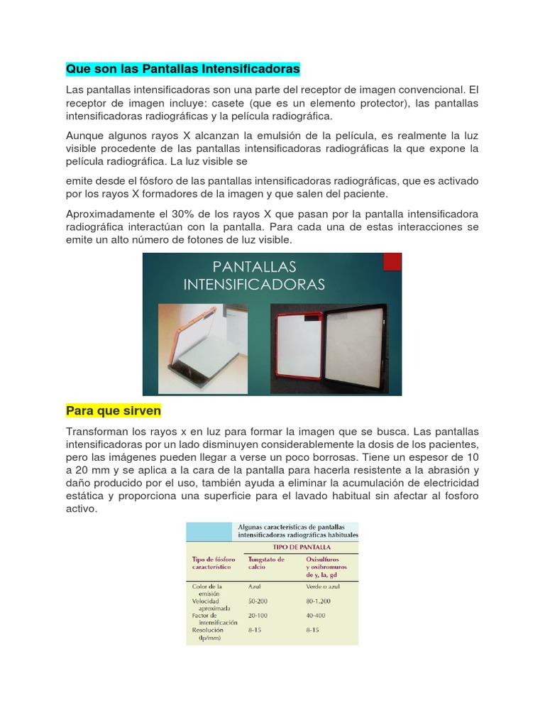 Pantallas Intensificadoras | PDF | Rayo X | Fósforo