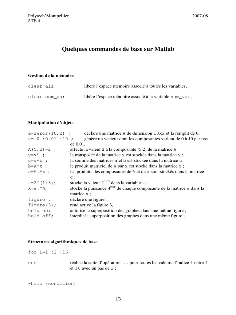 Commandes Matlab | PDF