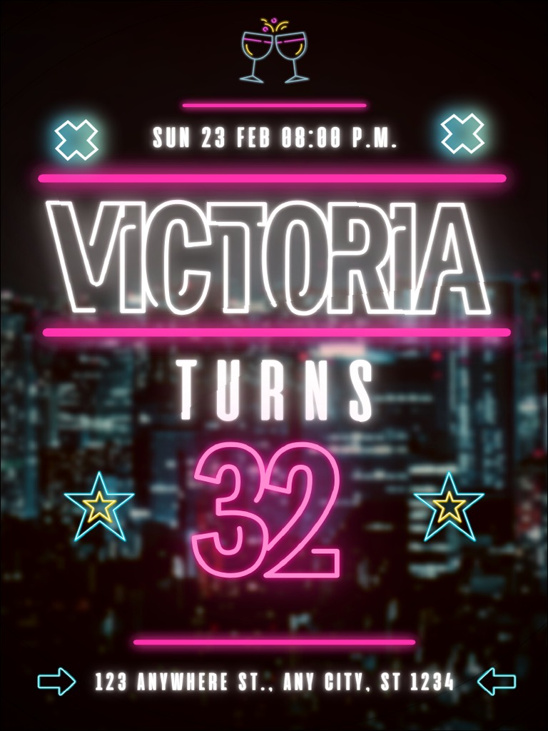 Pink Neon Night Virtual Invitation | PDF