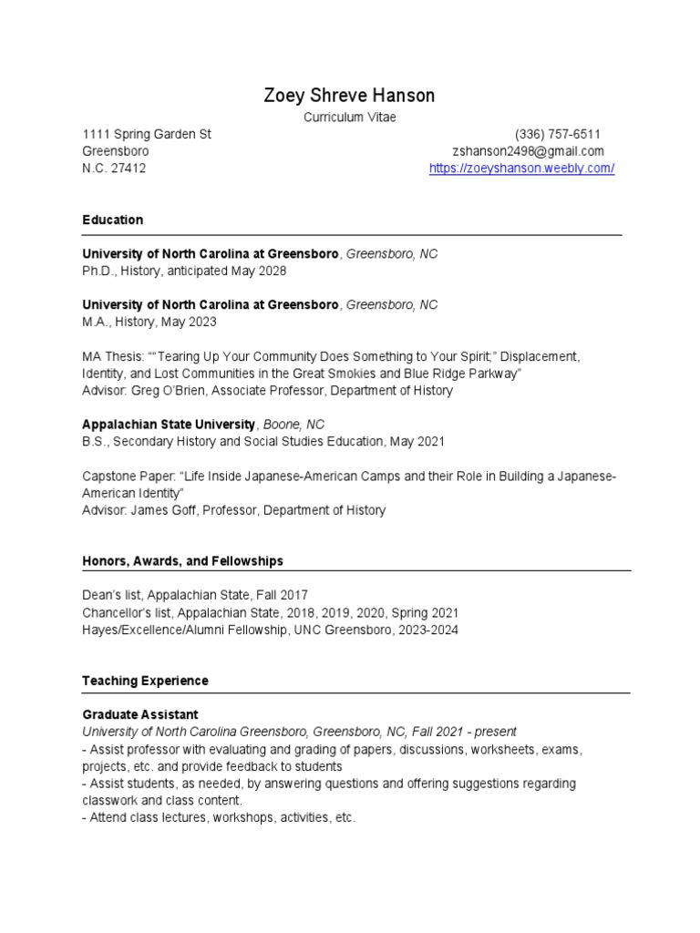 CV Zoey S Hanson 2023 | PDF