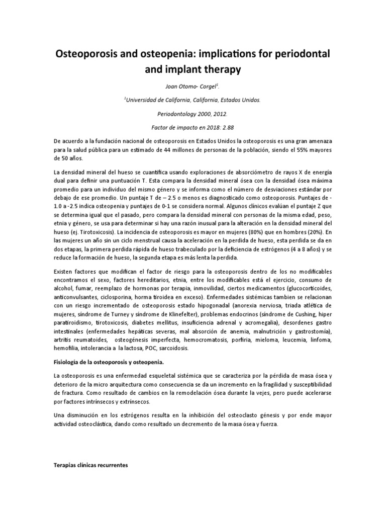 Osteoporosis and Osteopenia Implications For Periodontal and Implant ...