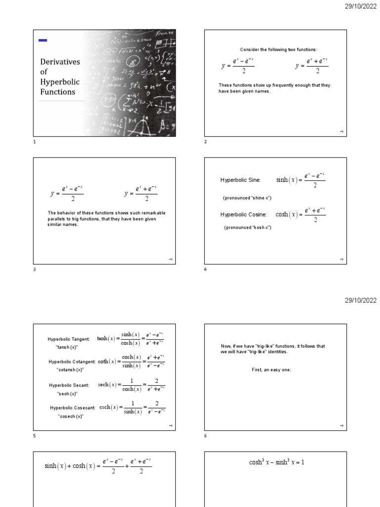 Derivatives of Hyperbolic & Inverse Hyperbolic Function | PDF | Trigonometric Functions | Real ...