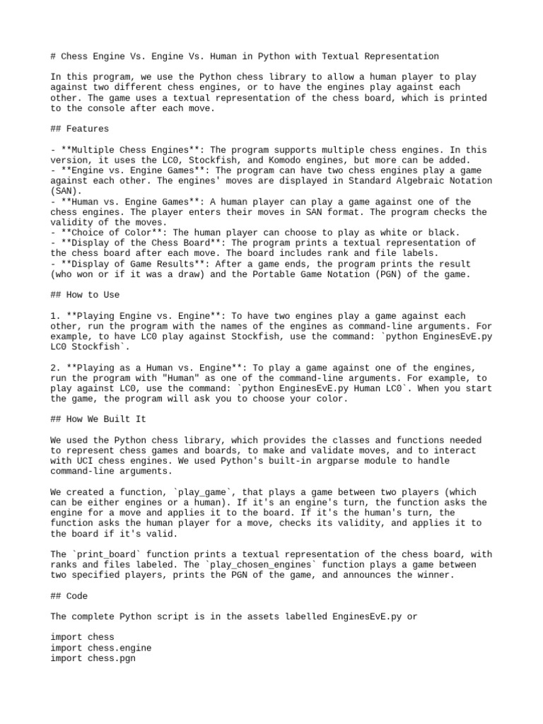 Chess Engine Vs Engine Vs Human Github Pdf Information Technology Computer Engineering 5490