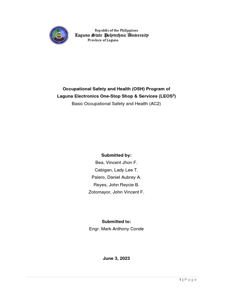 OSH Program | PDF | Occupational Safety And Health | Personal ...