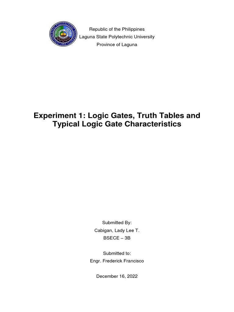 Logic Gates, Truth Tables and Typical Logic Gate Characteristics | PDF