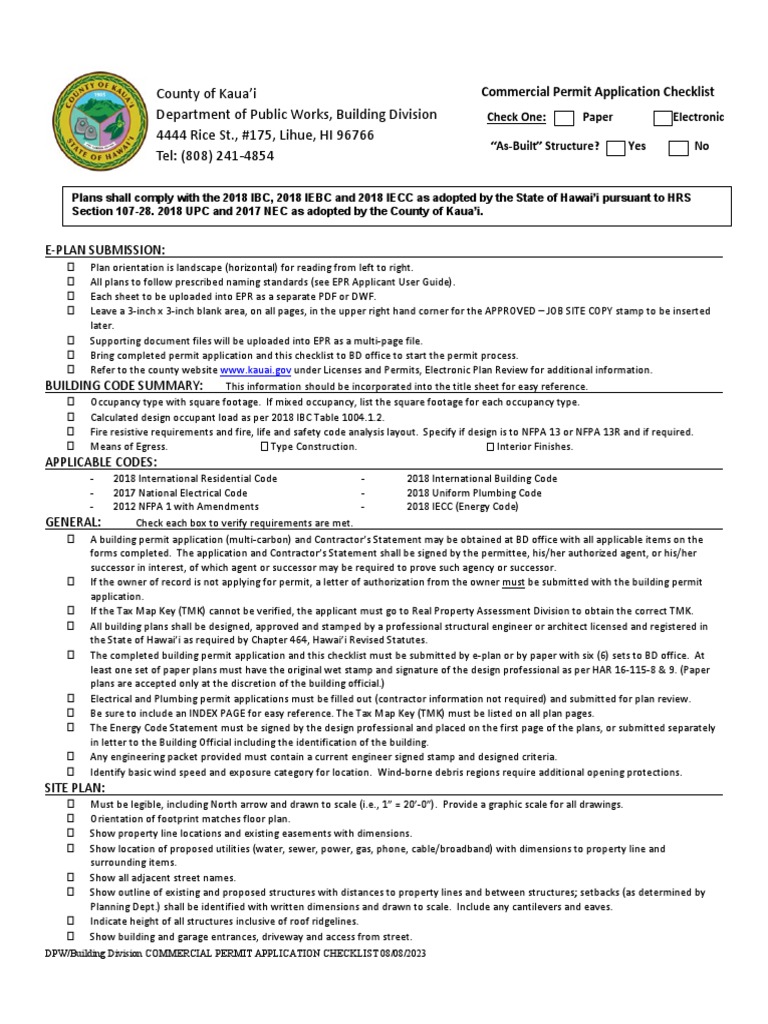 Commercial Permit Application Checklist | PDF | Framing (Construction ...