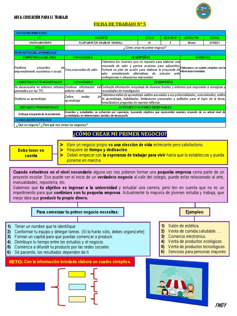 Ficha de Trabajo N°5-Ept Vi Ciclo | PDF | Aprendizaje | Iniciativa empresarial