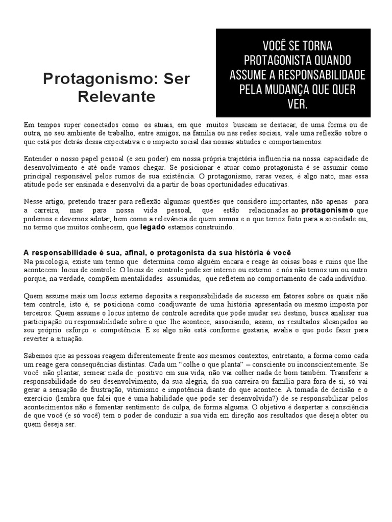 Protagonismo - Agosto 2023 | PDF | Liderança | Atitude (Psicologia)