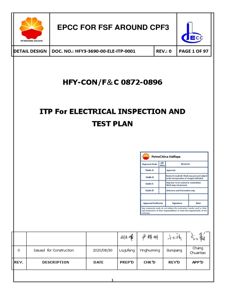 Electrical Inspection Test Plan ITP | PDF | Specification (Technical ...
