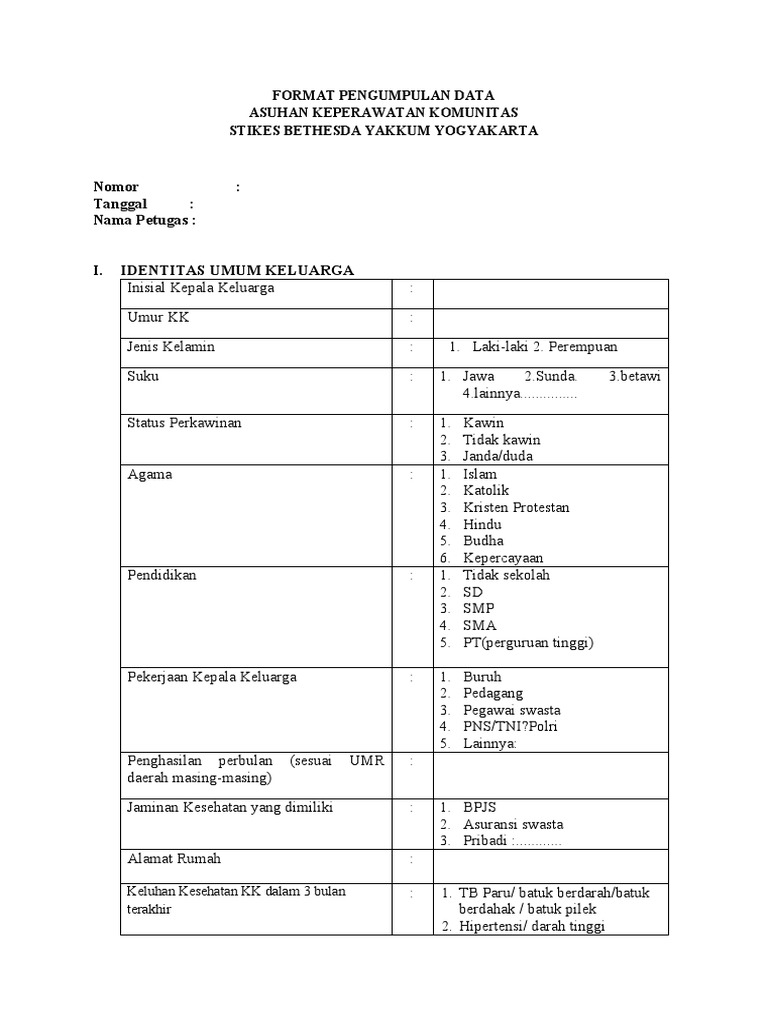 Format Pengumpulan Data Keluarga Kesehatan | PDF