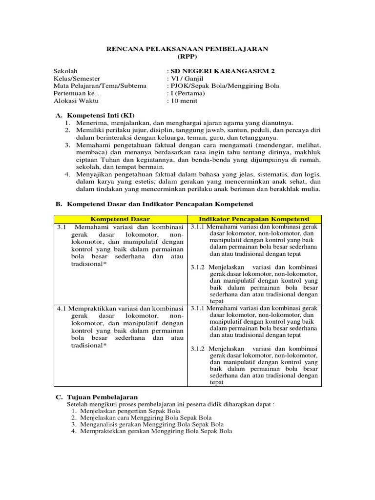 RPP Sepak Bola Kelas 3 PBL | PDF | Karier & Perkembangan